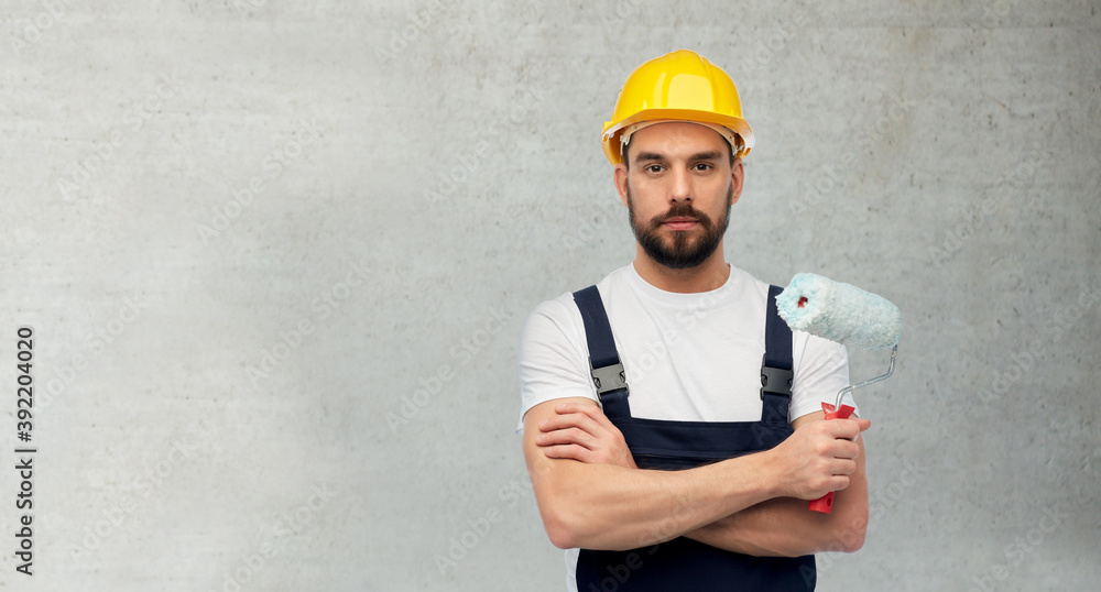 profession, construction and building concept - male worker or builder ...