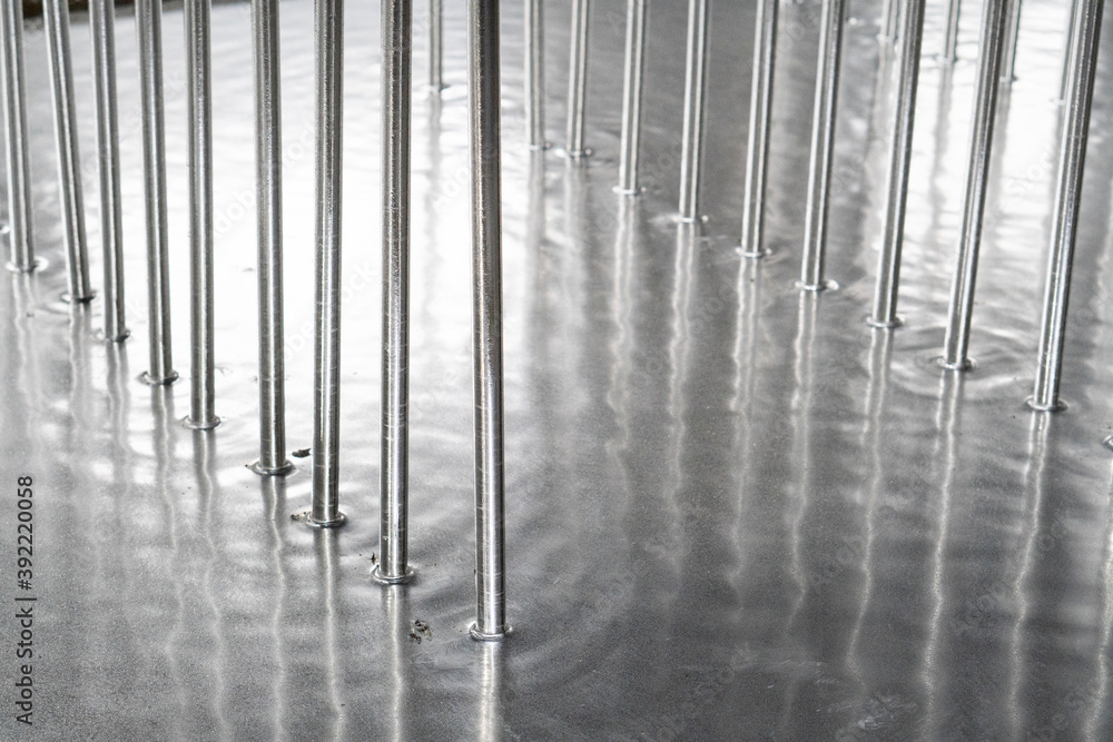 Galvanized parts. Galvanized industrial parts on a construction site ...