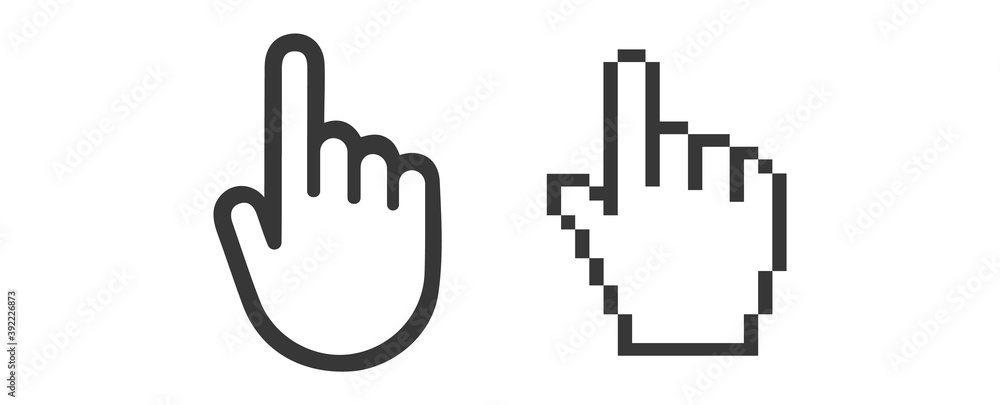 Hand mouse cursor icon. Pointer hand cursor icons, pixelated hand cursor vector symbol isolated ...