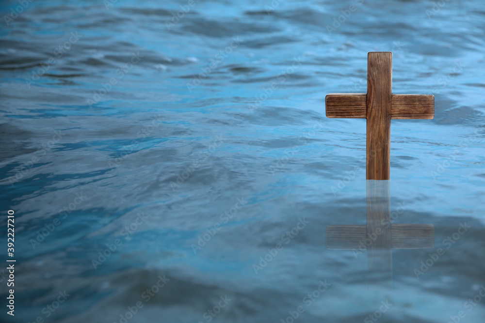 Religious Murals Wooden Cross In River For Religious Ritual Known As