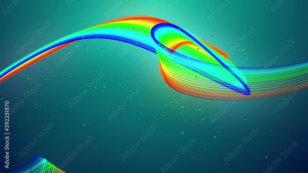 rainbow color glow lines fly in air, smoothly oscillation and wave. 3d ...