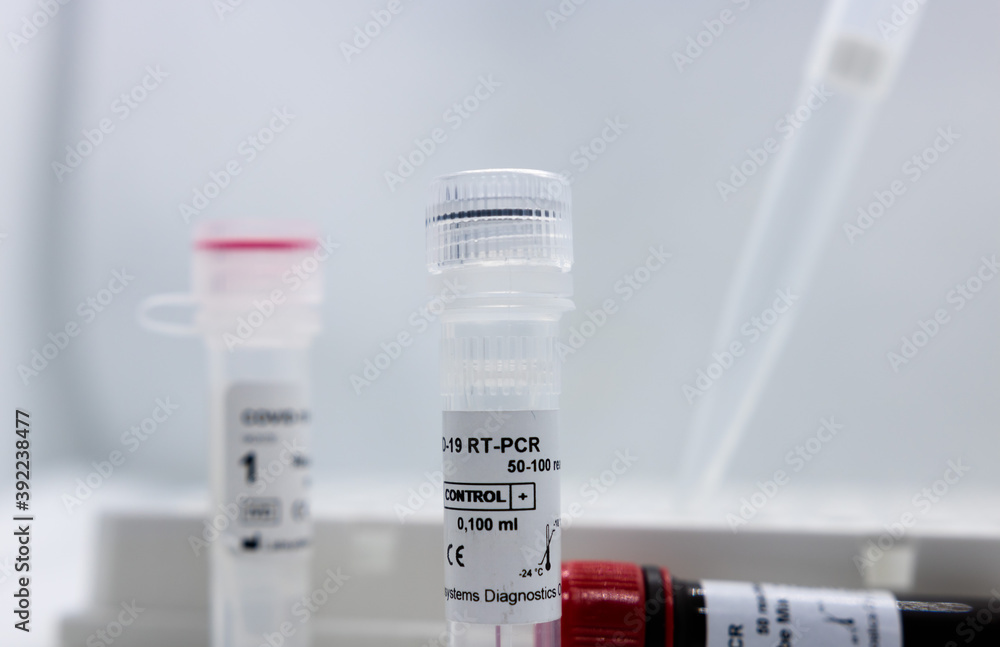 Wroclaw, Poland - November 13 2020: Tubes containing reagents for RT ...