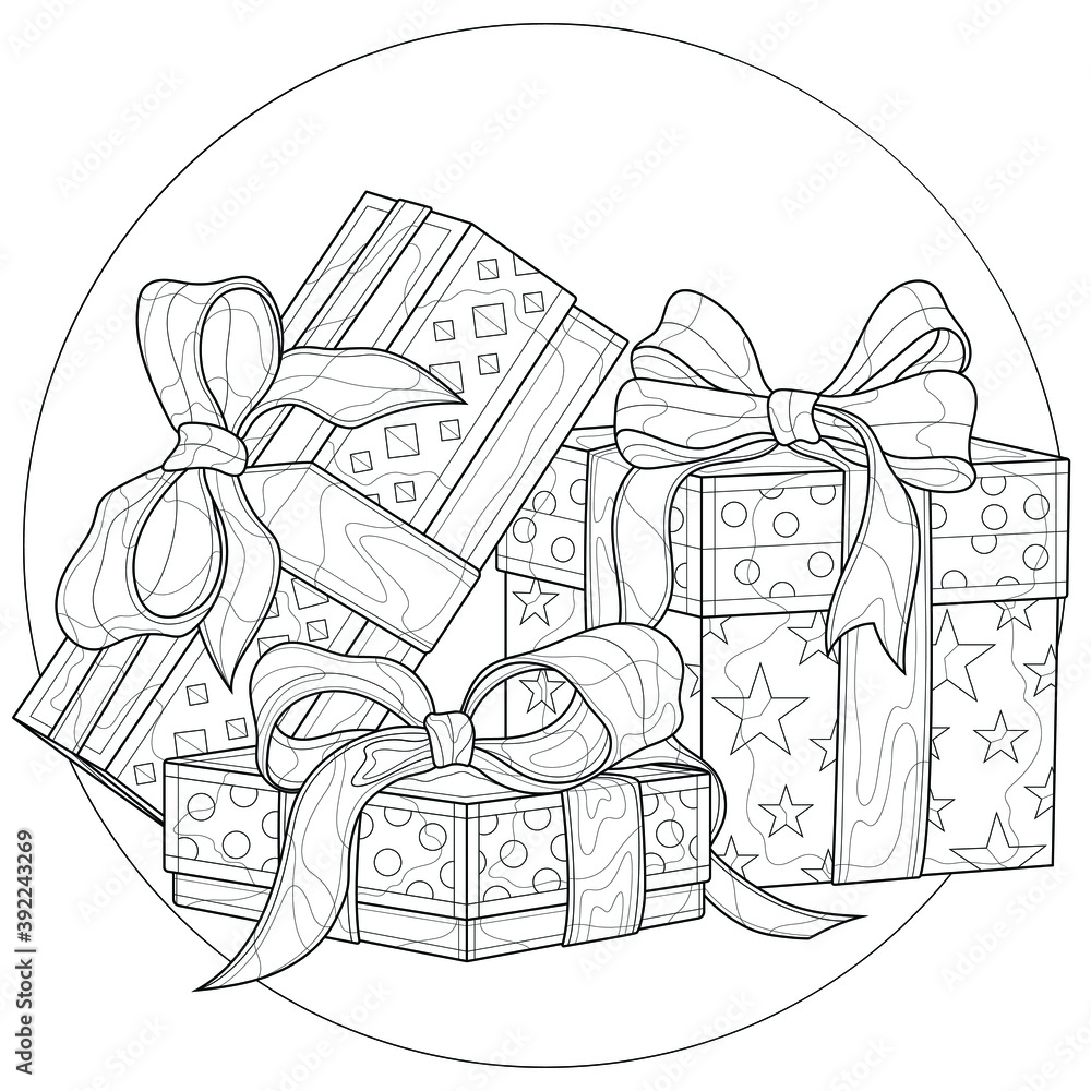 Gift boxes.Coloring book antistress for children and adults ...
