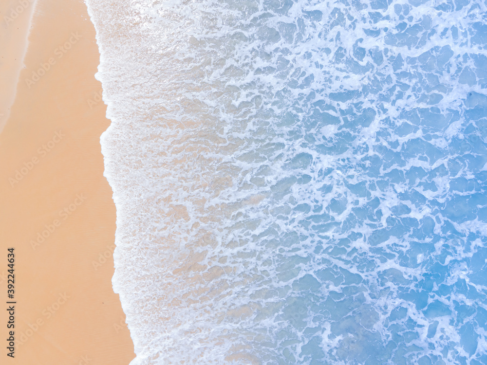 (Top view) Beach seawater wave on sandy beach. Background and travel ...