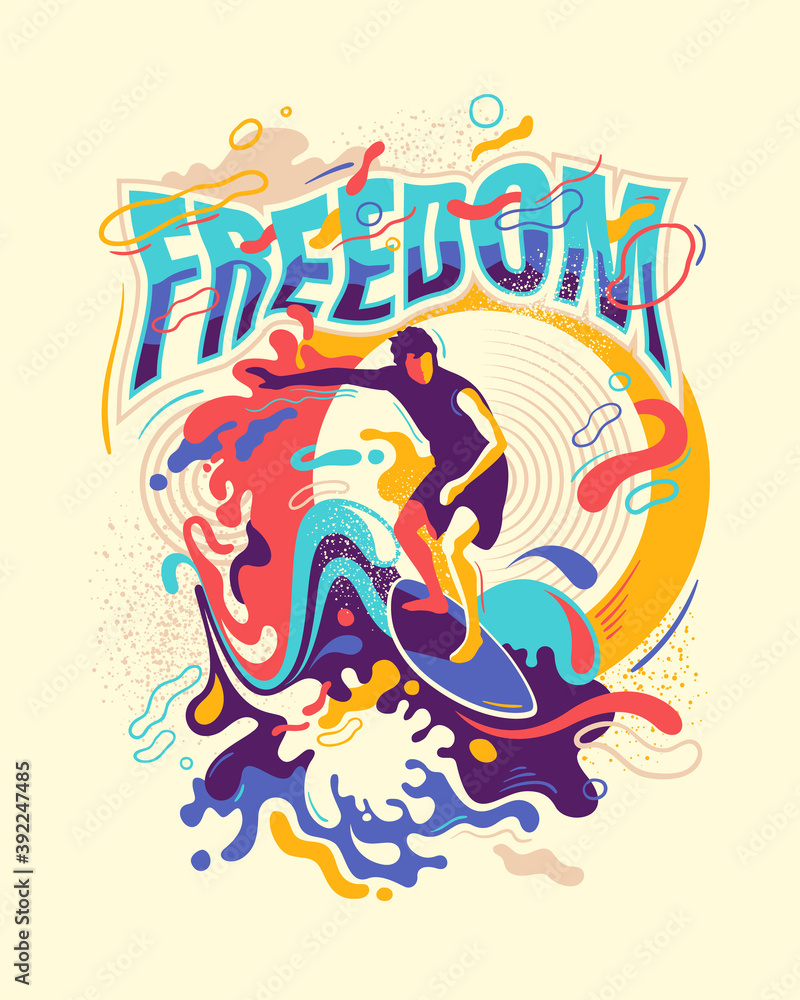 Colorful surfing poster design in abstract style. Vector illustration ...