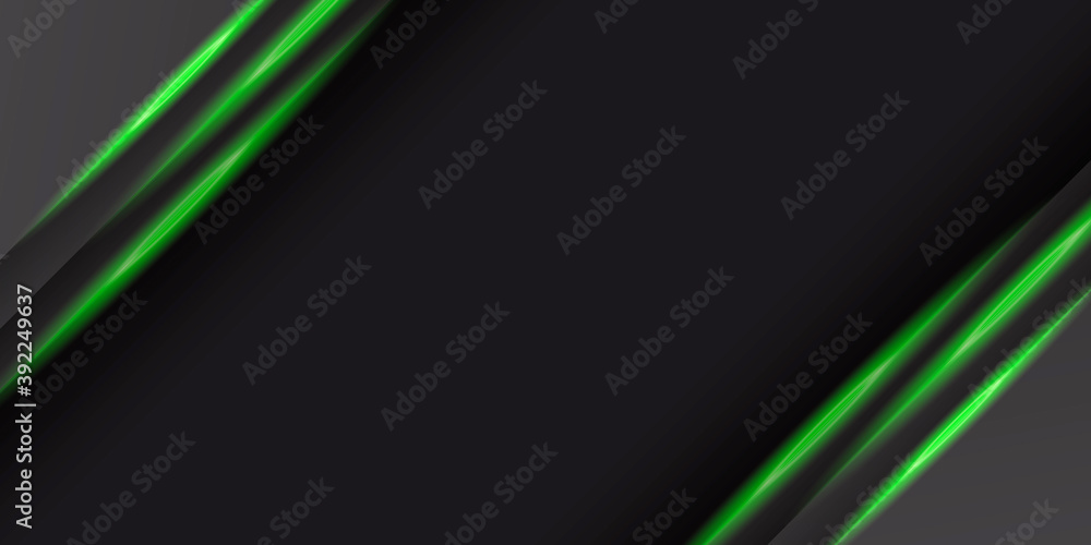 Abstract green light line cross shadow on black blank space design ...