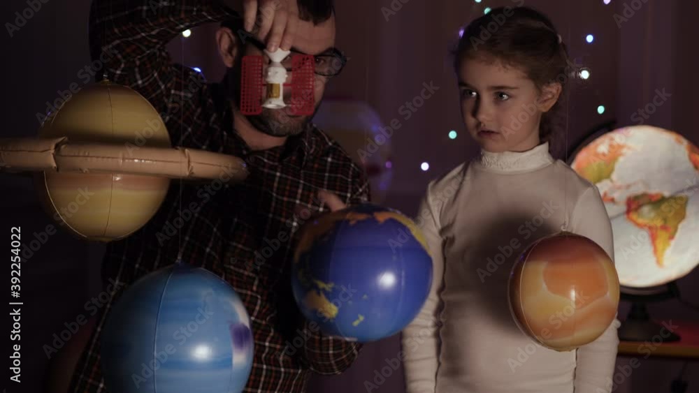 Space Travel Inspiration Spaceship. Little kid Girl Astronaut and Her ...