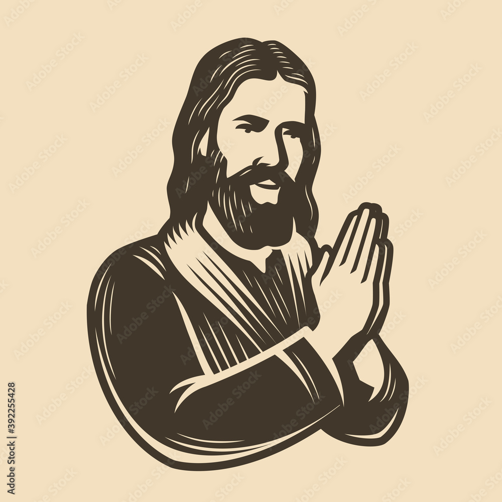 Jesus Christ. Prayer, faith symbol vintage vector illustration Stock ...