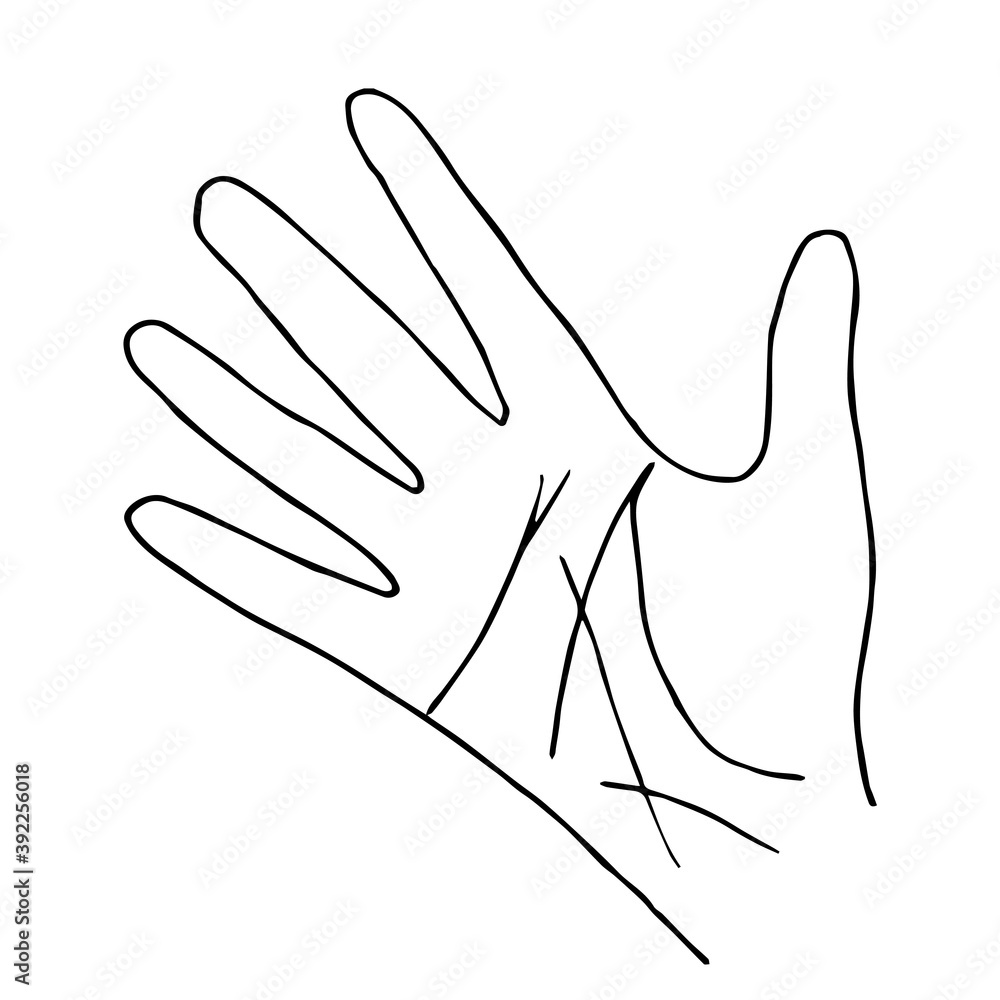 Simple vector sketch in black outline. Right hand, lines on the palm ...