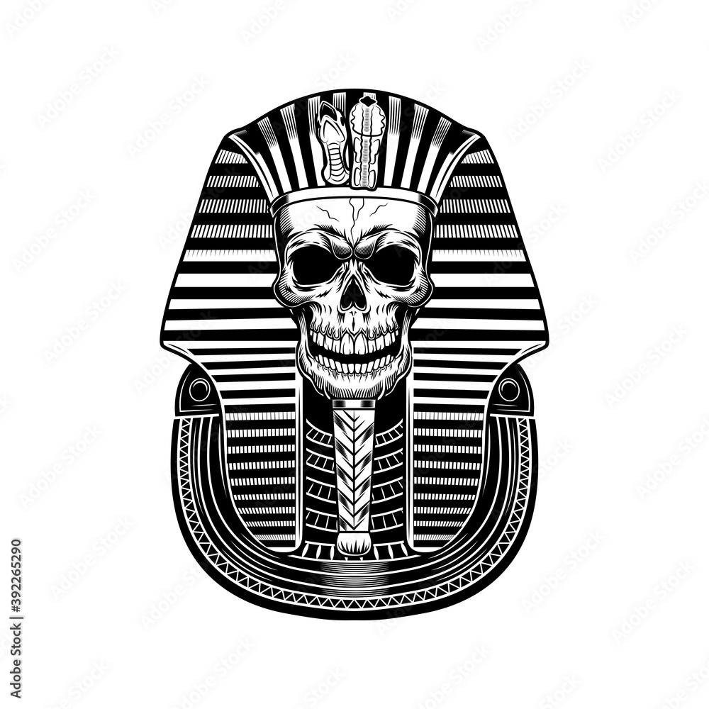 Pharaoh skull vector illustration. Egyptian mummy, skeleton, death ...