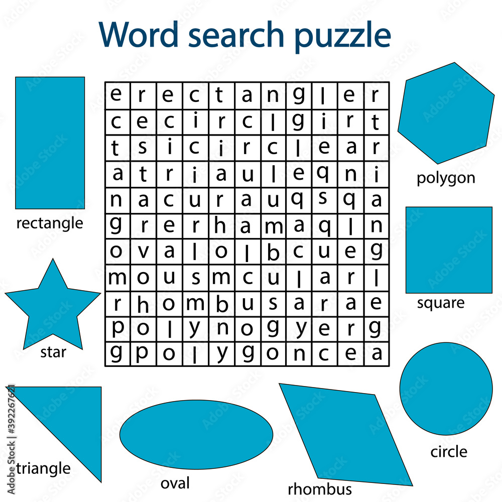 Find words in a table on the theme of geometric shapes, crosswords ...