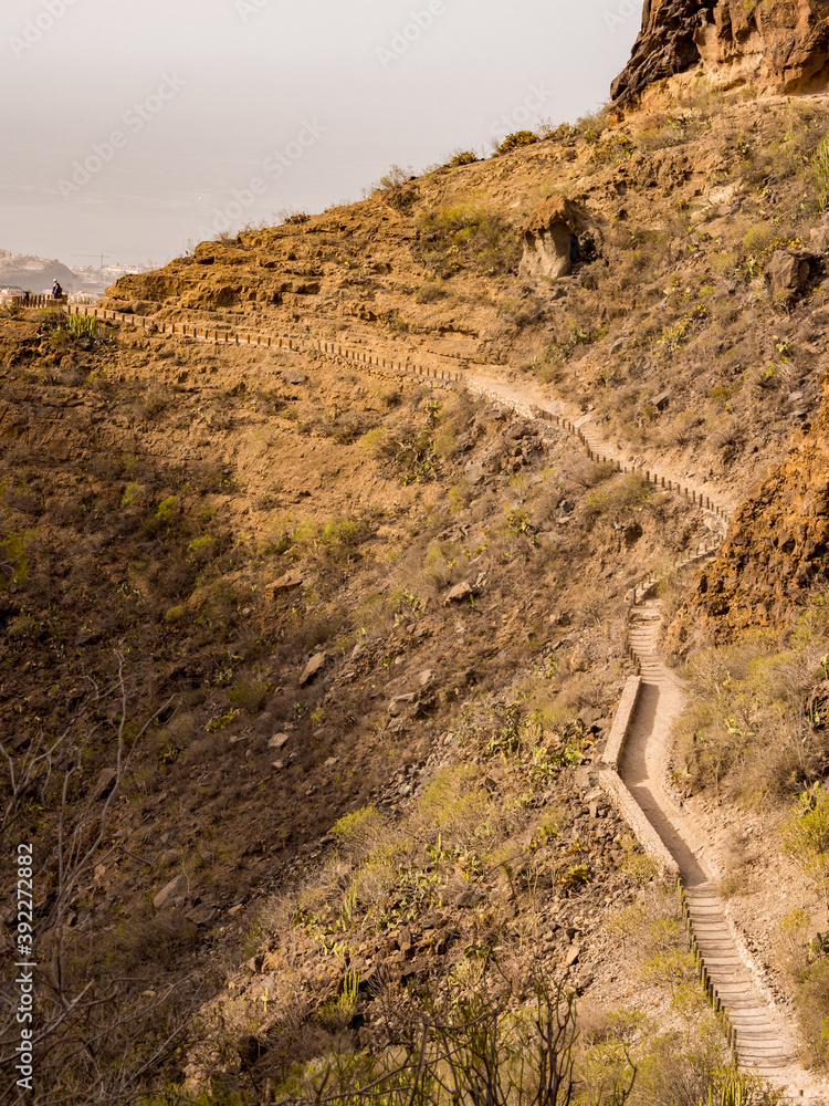 Steep pathways around the Berranco del inferior nature park, Adeje ...