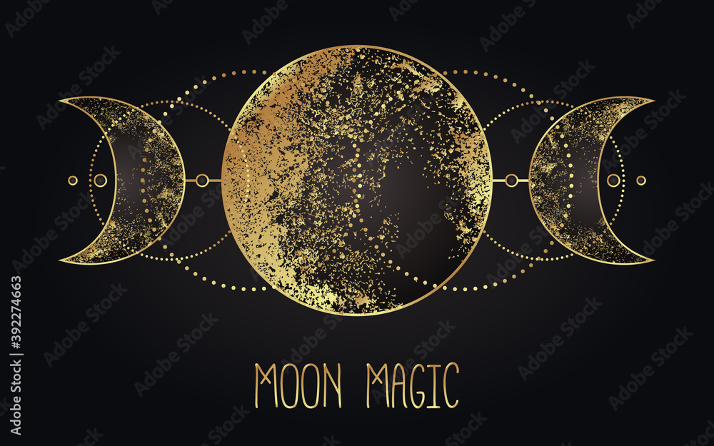 Moon magic. Triple moon pagan Wicca moon goddess symbol. Three-faced ...