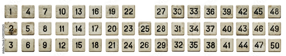 Very old numeric keypad, set of white plastic buttons, numbered from 1 ...