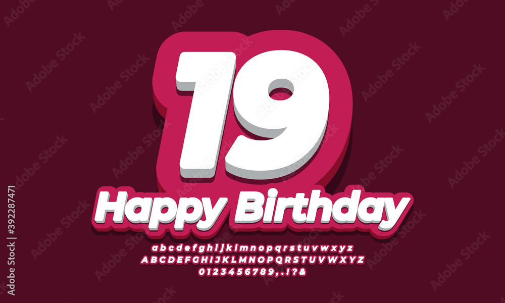 number 19 nineteen year celebration birthday 3d red design Stock Vector ...