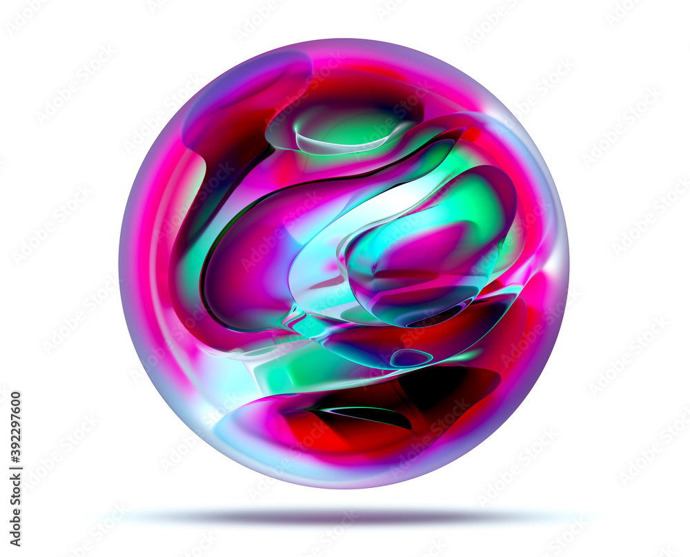 3d render of abstract art surreal glass ball with organic curve round ...