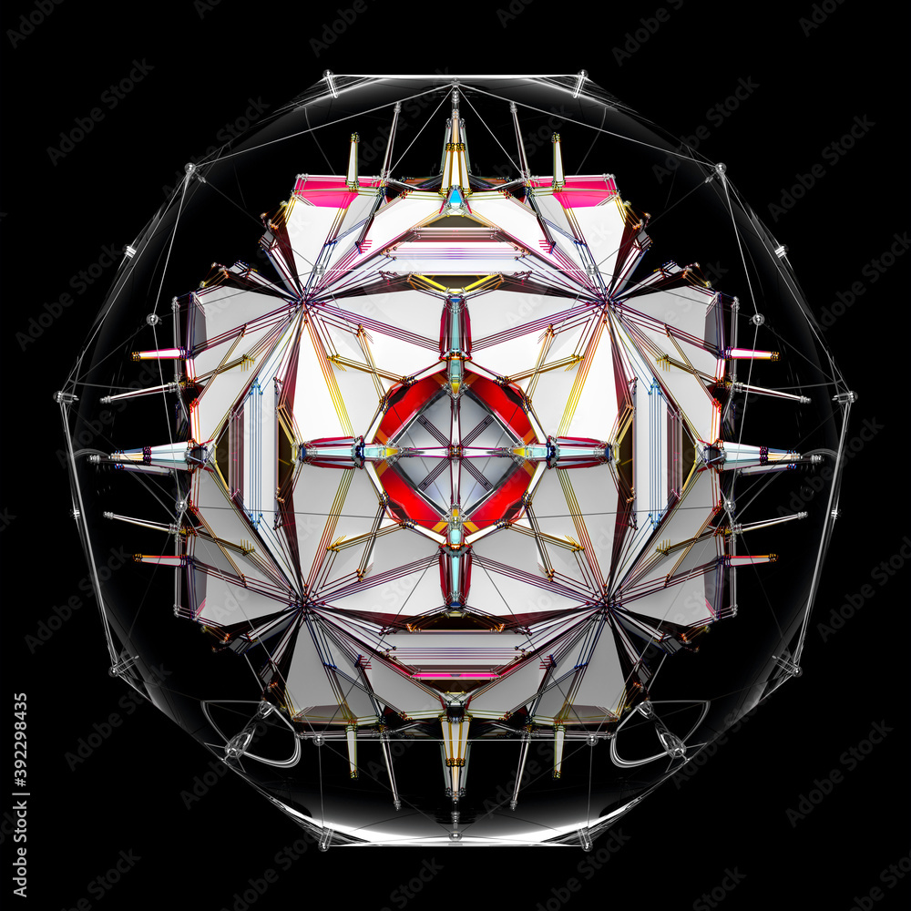 3d render of abstract art 3d glass sphere with surreal fractal alien ...