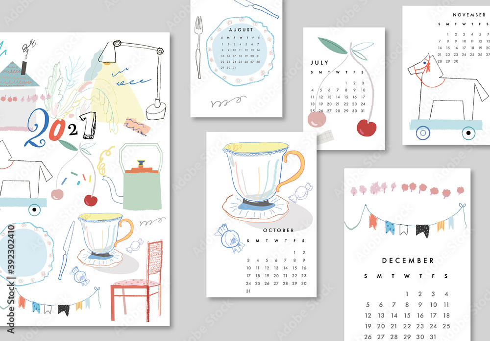 Hand Drawn 2021 Calendar Stock Template | Adobe Stock