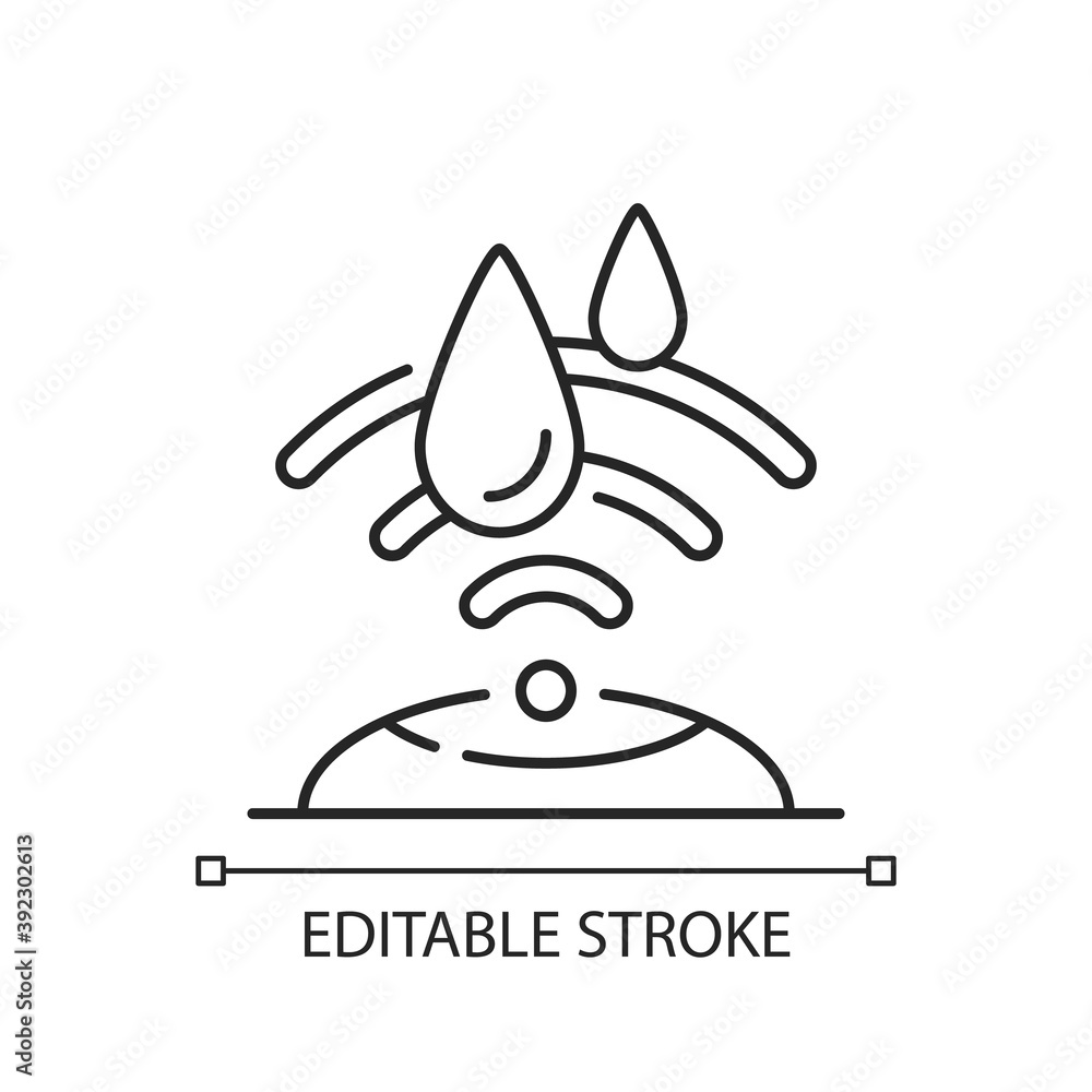 Water sensor linear icon. Detecting rain falling. Alerting when ...