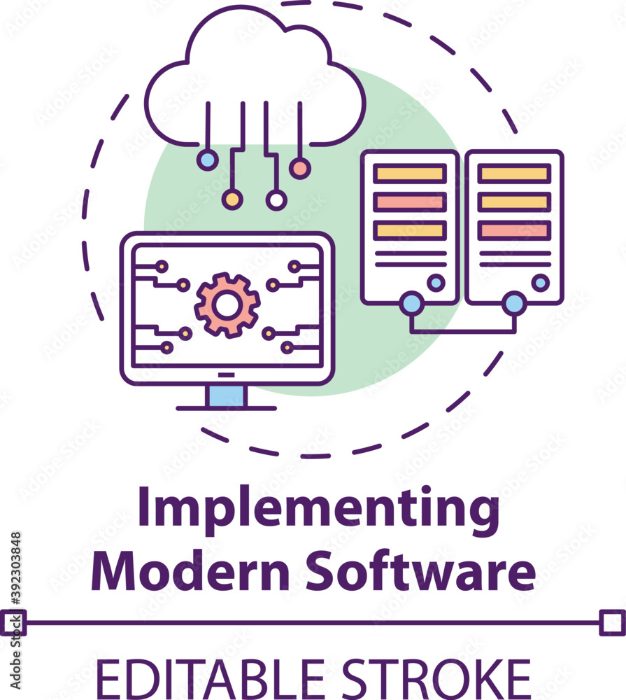 Implementing modern software concept icon. Business consulting task ...