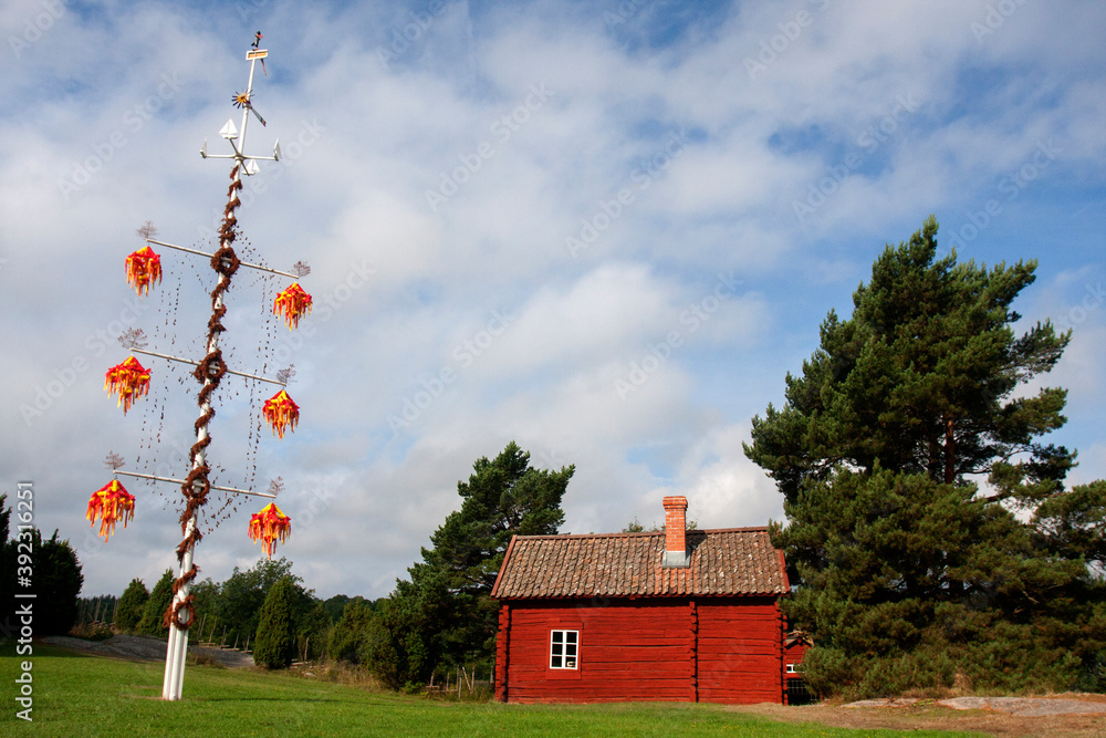 Maypole typical for Aland Islands; celebration of midsummer day in ...