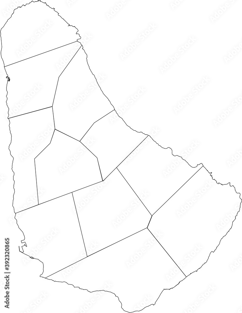 White vector map of Barbados with black borders of it's parishes Stock ...