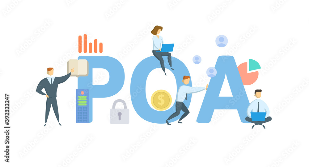 POA, Power of Attorney. Concept with keywords, people and icons. Flat ...