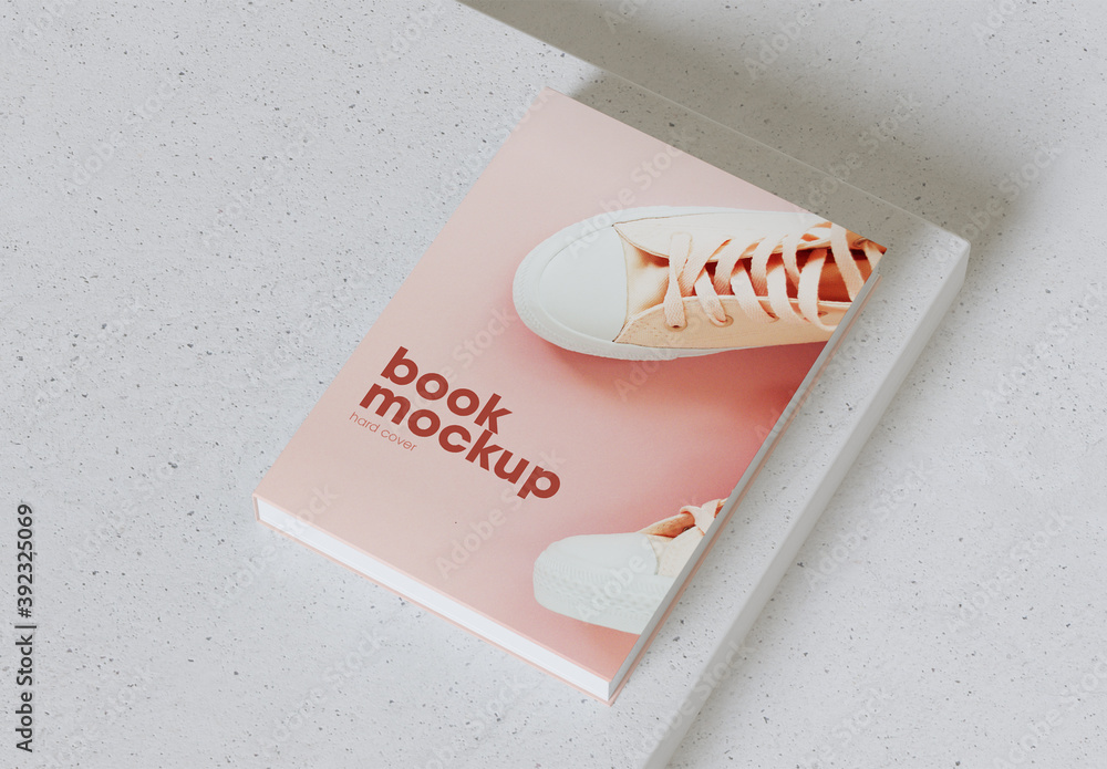 Top View of Open Book on Concrete Mockup Stock Template | Adobe Stock