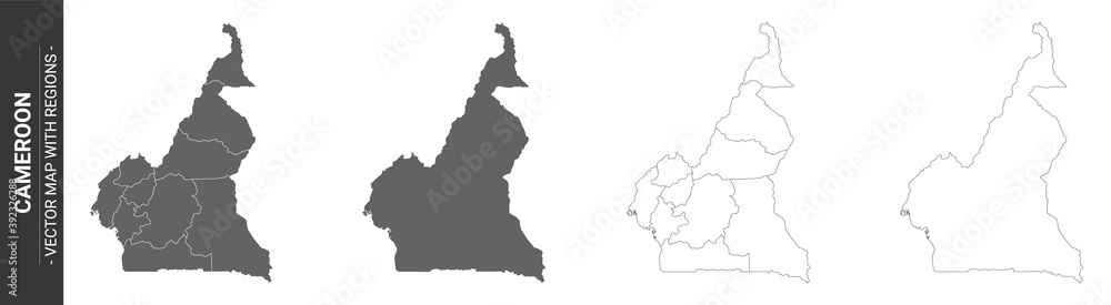 set of 4 political maps of Cameroon with regions isolated on white background Stock Vector ...