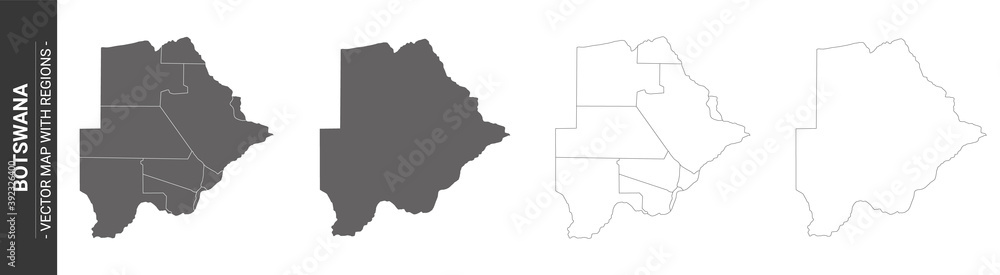 set of 4 political maps of Botswana with regions isolated on white background Stock Vector ...