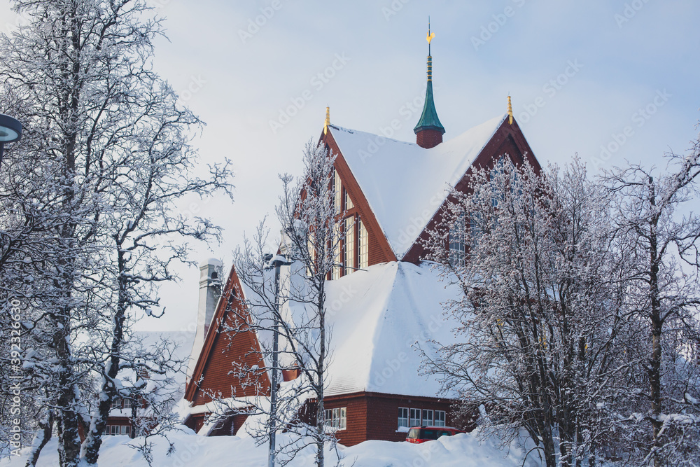 The church of Kiruna, Sweden. Built in Gothic Revival style at the ...