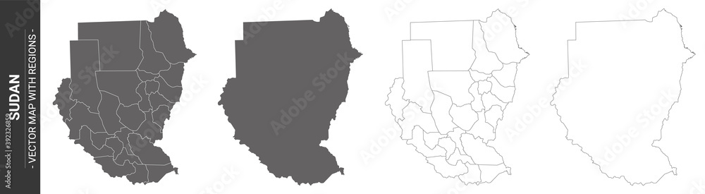 set of 4 political maps of Sudan with regions isolated on white background Stock Vector | Adobe ...