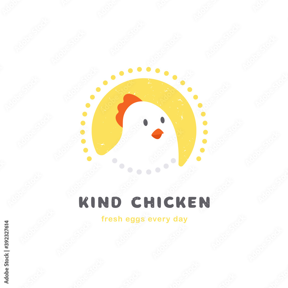 Kind Chicken logo concept. Cute cartoon laying hen. Logo template for ...