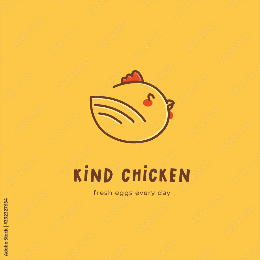 Kind Chicken logo concept. Cute cartoon laying hen. Logo template for ...