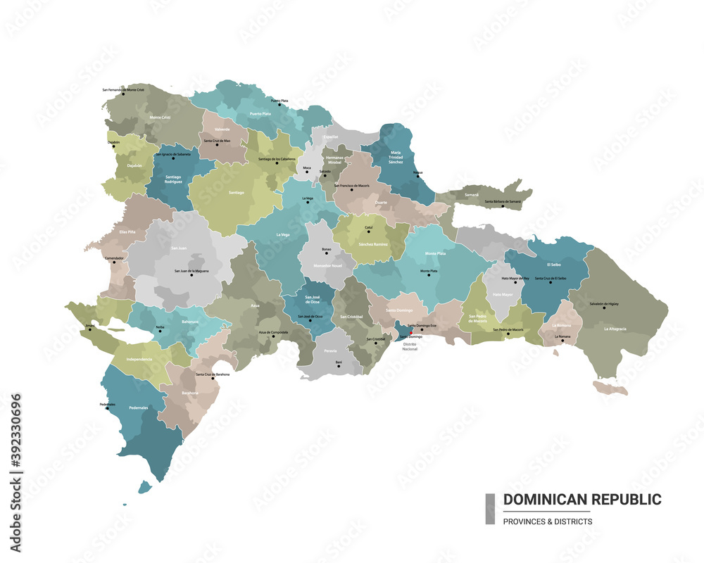 Dominican Republic higt detailed map with subdivisions. Administrative ...