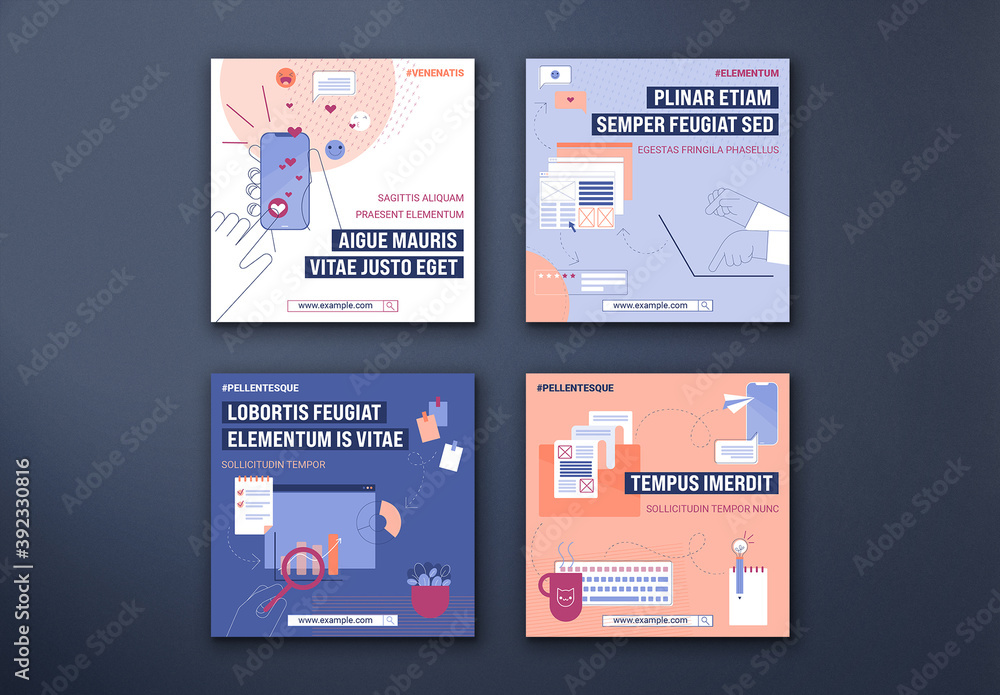 Modern Remote Work Banner Set for Social Media Post Stock Template ...