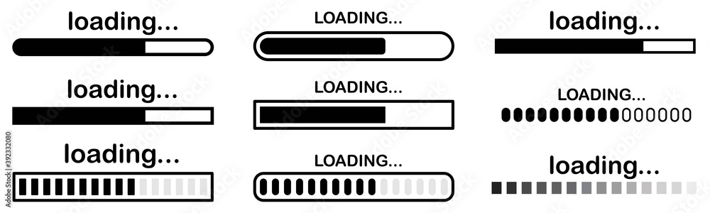 Set of vector loading icons. loading bar progress icon. Download progress. Collection Loading ...