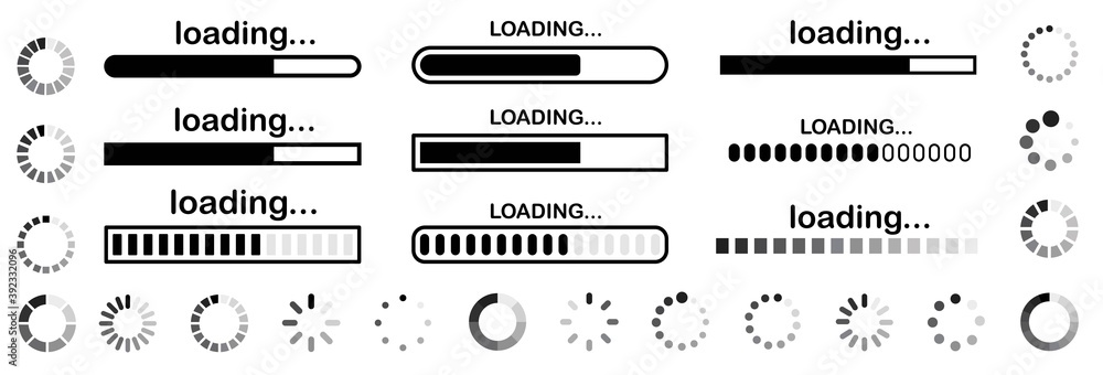 Set of vector loading icons. loading bar progress icon. Download progress. Collection Loading ...
