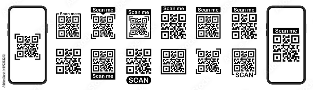 Qr code set.QR code scan for smartphone.Scan bar label, qr code and ... Qr code set.QR code scan for smartphone.Scan bar label, qr code and ...