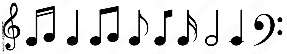 Set of musical notes. Note. Music notes background. Staff with musical ...