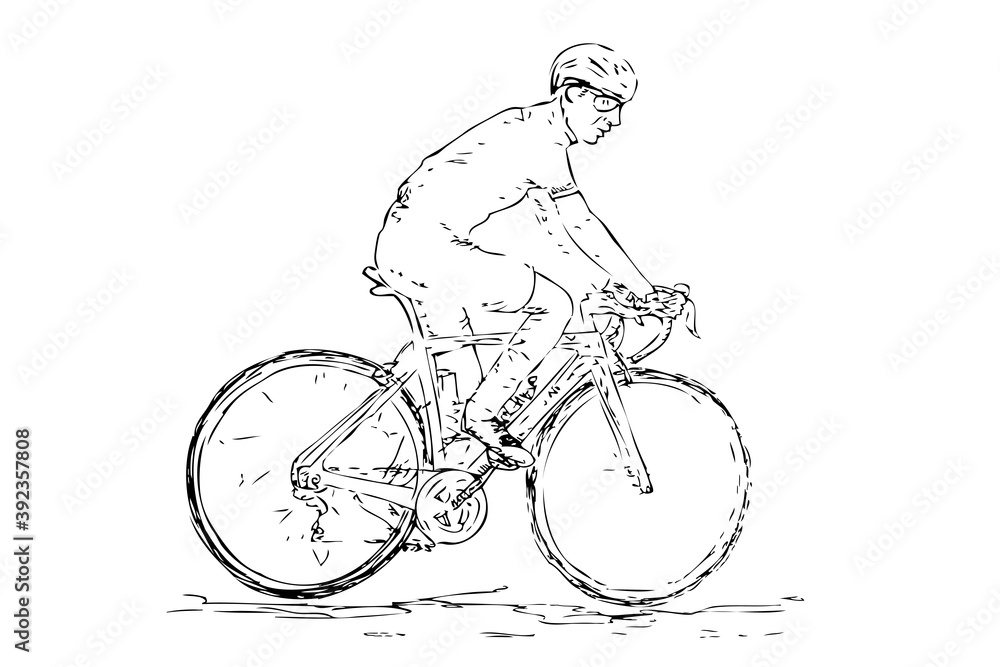 Vector Hand Draw Sketch, Man Riding a Bicycle Stock Vector | Adobe Stock