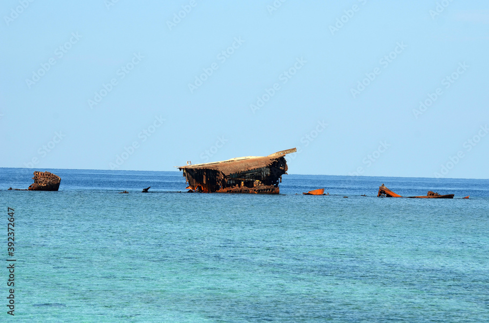 Shipwreck at Gordon Reef in the Tiran straits , in the Red Sea, near ...