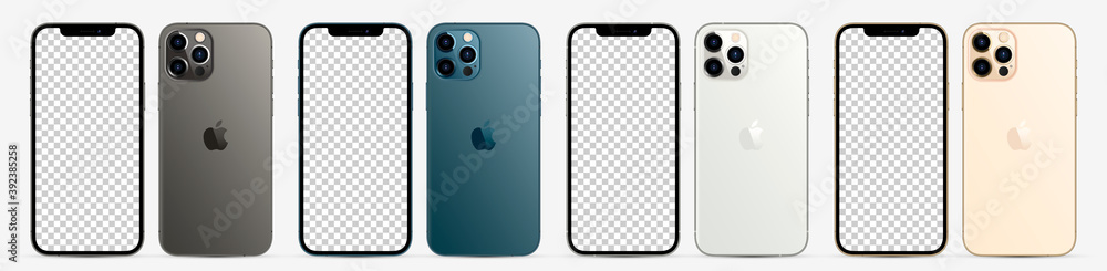 New smartphone in three four colors (Graphite, Pacific Blue, Silver ...