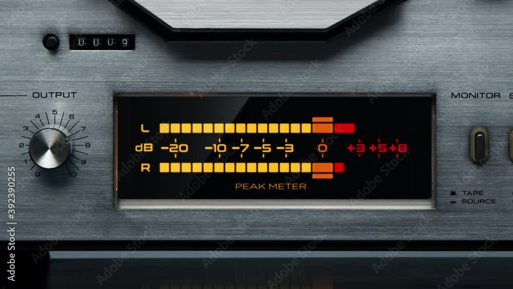 Stereo retro peak meter. Realistic animation indicating visually the ...