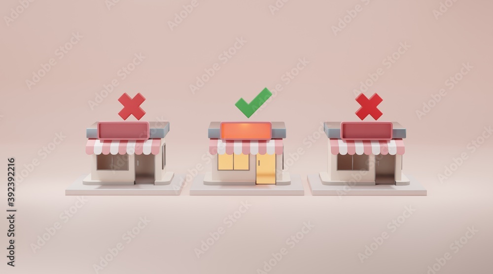 Check Mark, Wrong Mark on top front store with blank store signage at ...