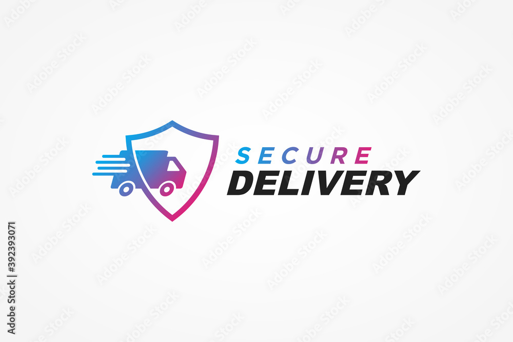 Safe Delivery Logo. Blue and Purple Shield Icon with Fast Shipping ...