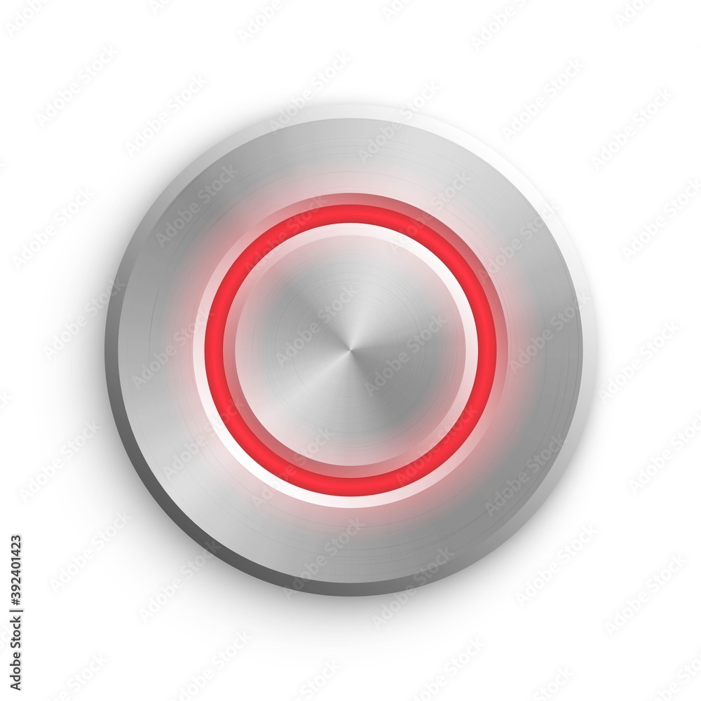 Chrome circle button. Metal silver round 3d icon vector illustration ...