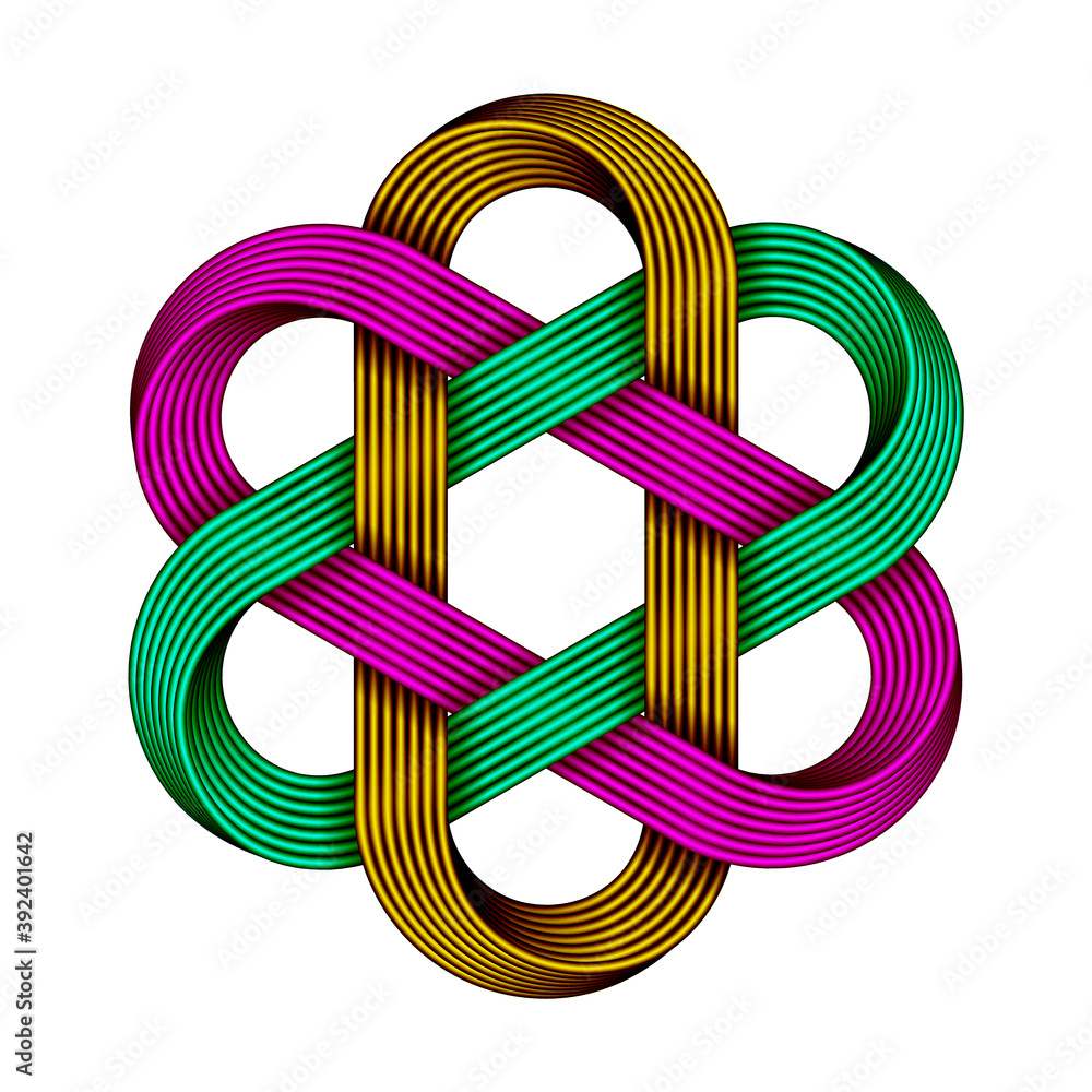 Hexagonal chinese knot made of crossed colored wires. Traditional ...