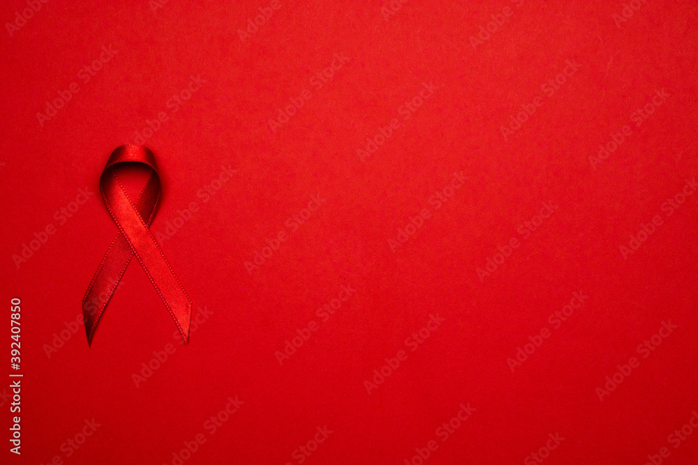 Hiv day. Red ribbon symbol in hiv world day on dark red background ...
