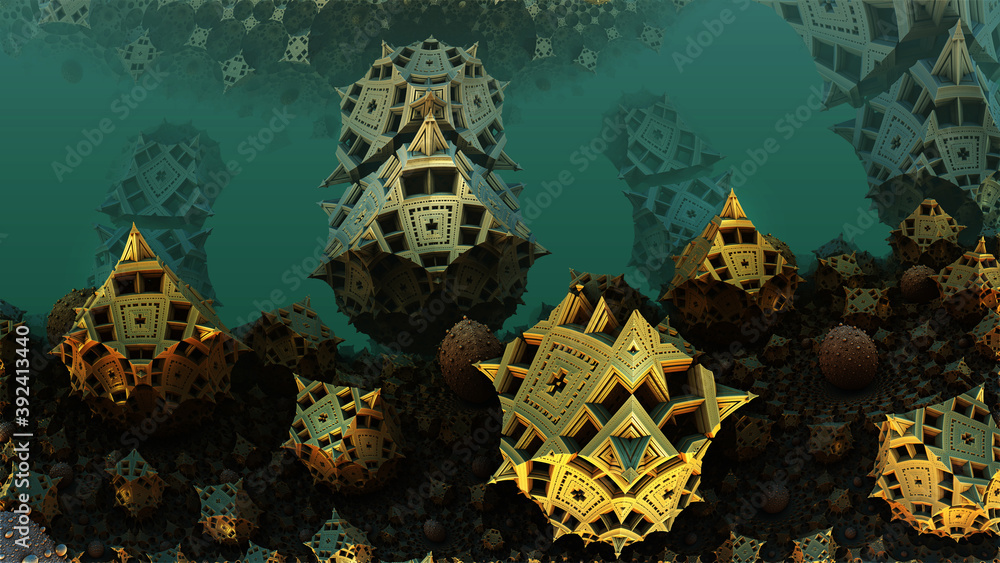 Abstract background, fantastic 3D gold structures, technology remains ...